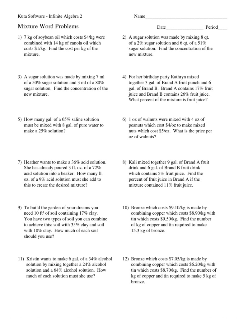 Mixture Word Problems | PDF Mixture Word Problems | PDF