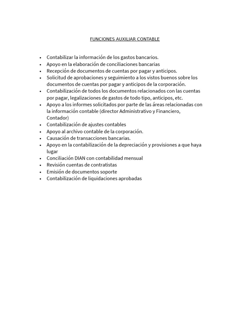 Funciones Auxiliar Contable | PDF