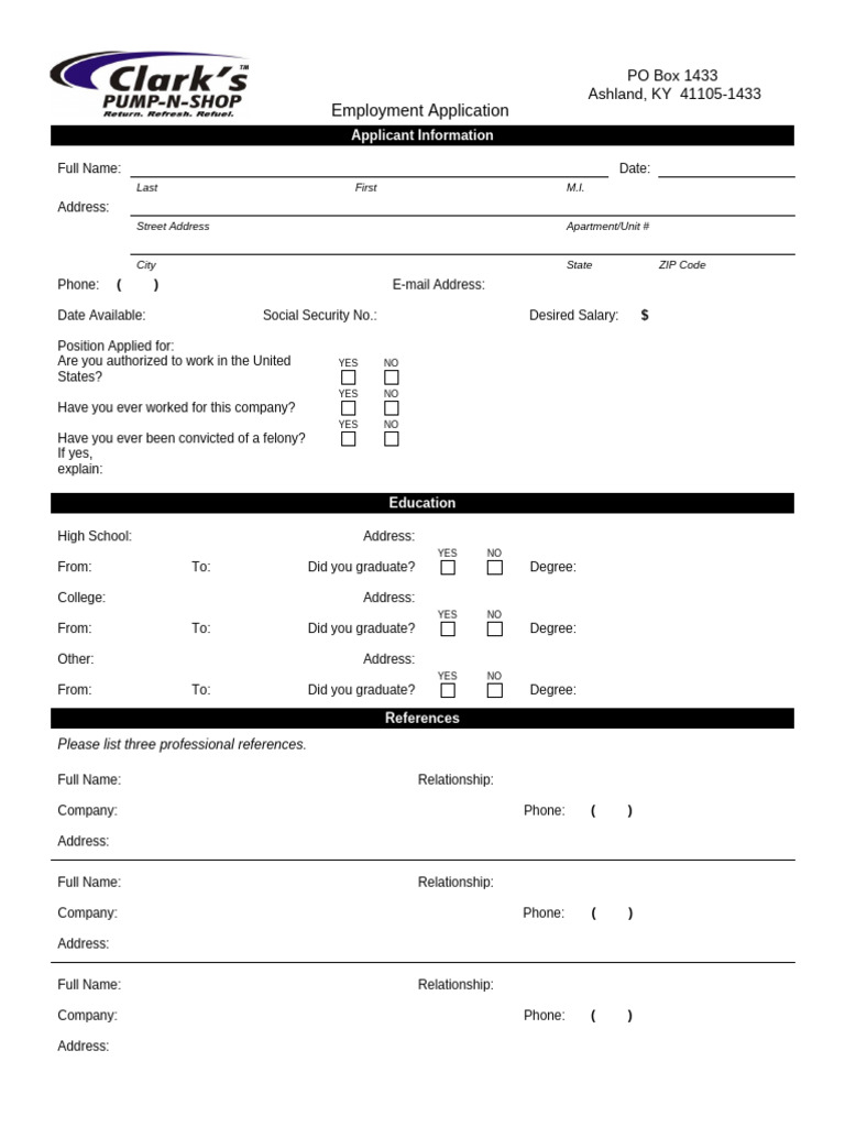 Clarks Employement Application | PDF | Military Discharge | Employment