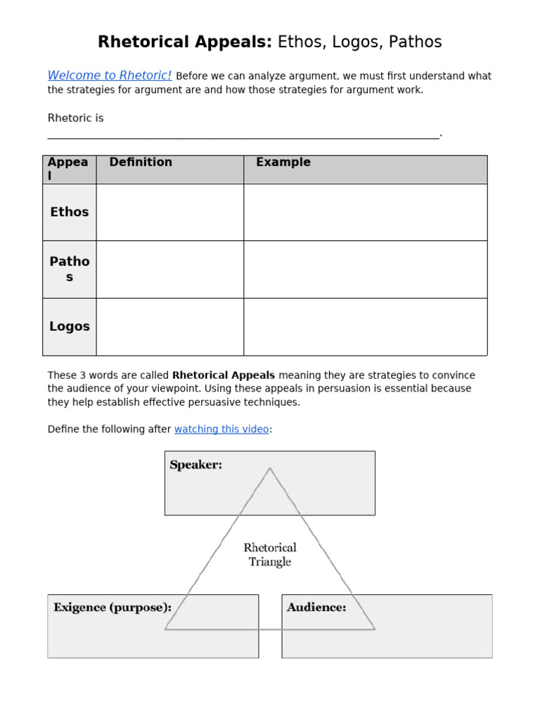 Rhetorical Appeals:: Ethos, Logos, Pathos | PDF | Language Arts ...