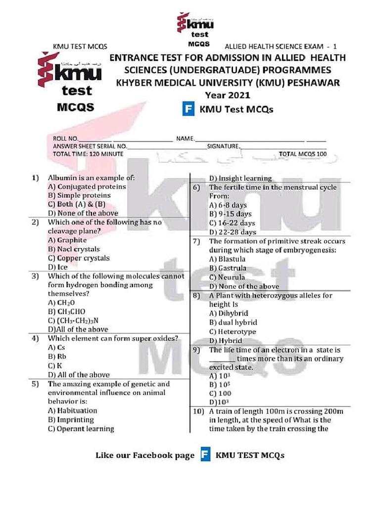 KMU CAT 2021 Paper | PDF