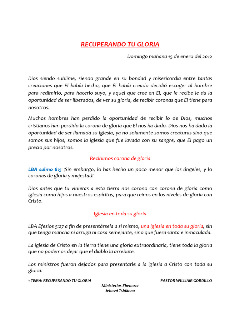 Recupera la Gloria Perdida | PDF | Cristo (título) | Pecado