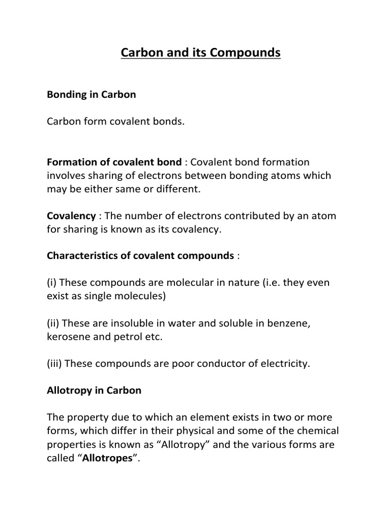 Class 10 Carbon and Its Compounds | PDF | Carbon | Chemical Bond