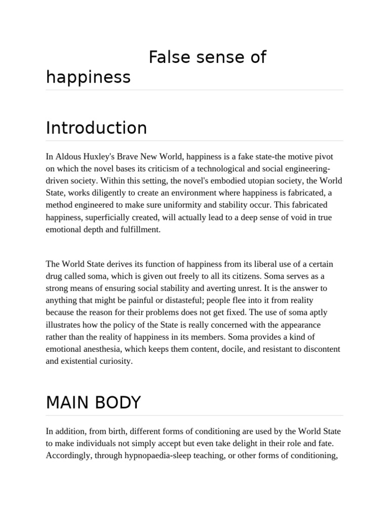 False Sense of Happiness | PDF | Happiness | Psychology