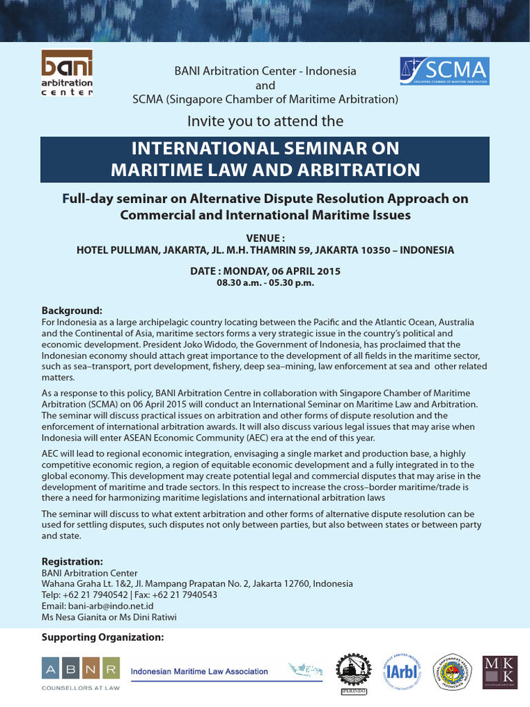 InternationalSeminaronMaritimeLawandArbitration BANI SCMA 6APRIL2015Jakarta | PDF | Indonesia ...