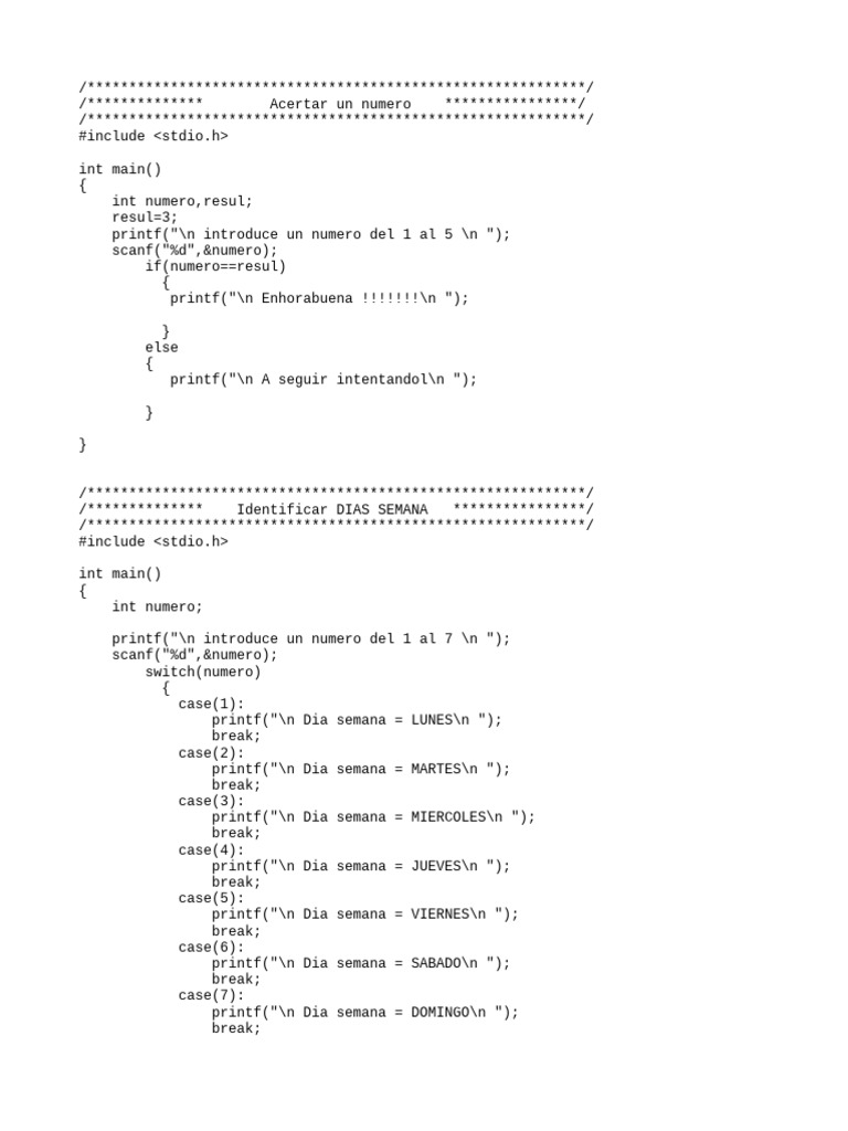 Ejercicios de Repaso de C | PDF | Computer Programming | Computer Engineering