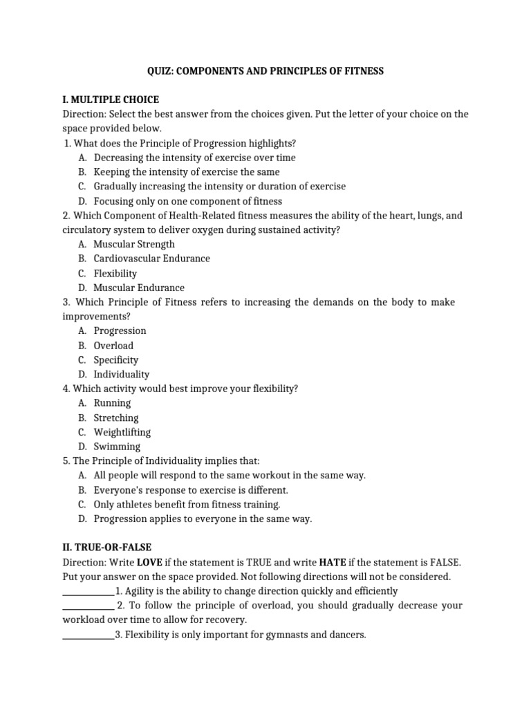 Fitness Principles and Components Quiz | PDF
