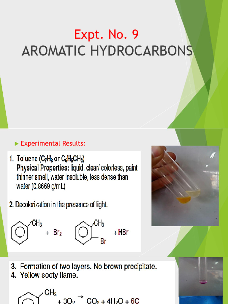 POST LAB (Aromatic Hydrocarbons and Alcohols & Phenols) | PDF | Toluene ...