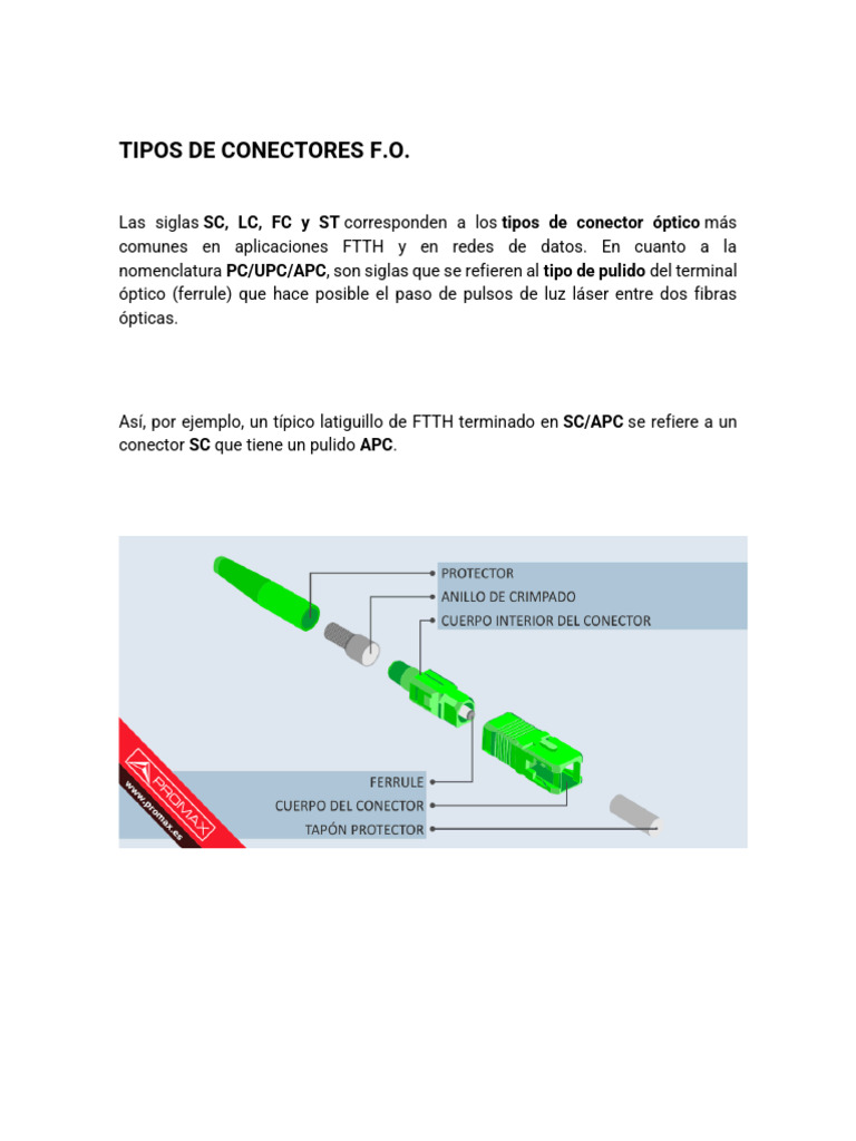 Tipos de Conectores F | PDF | Fibra óptica | Conector eléctrico