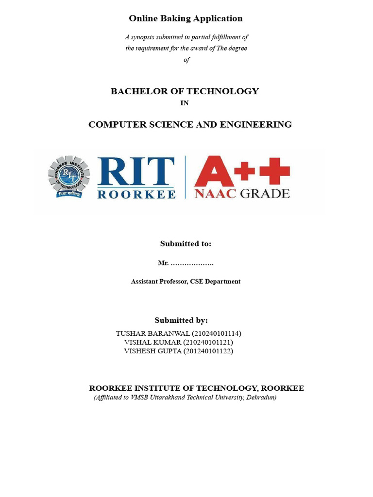 Format Synopsis 2024 Online Banking Application1 | PDF | Usability | Object Oriented Programming