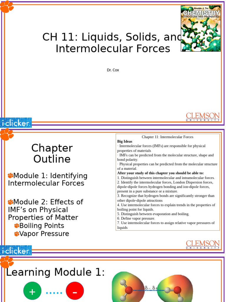 CH 11 Fall 24 | PDF | Intermolecular Force | Chemical Polarity