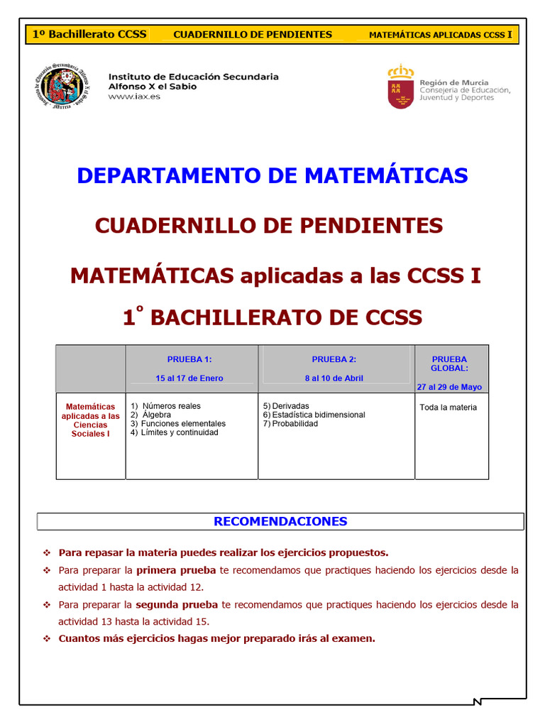 Repaso 1BACH CCSS MAT | PDF | Matemáticas Aplicadas | Matemáticas