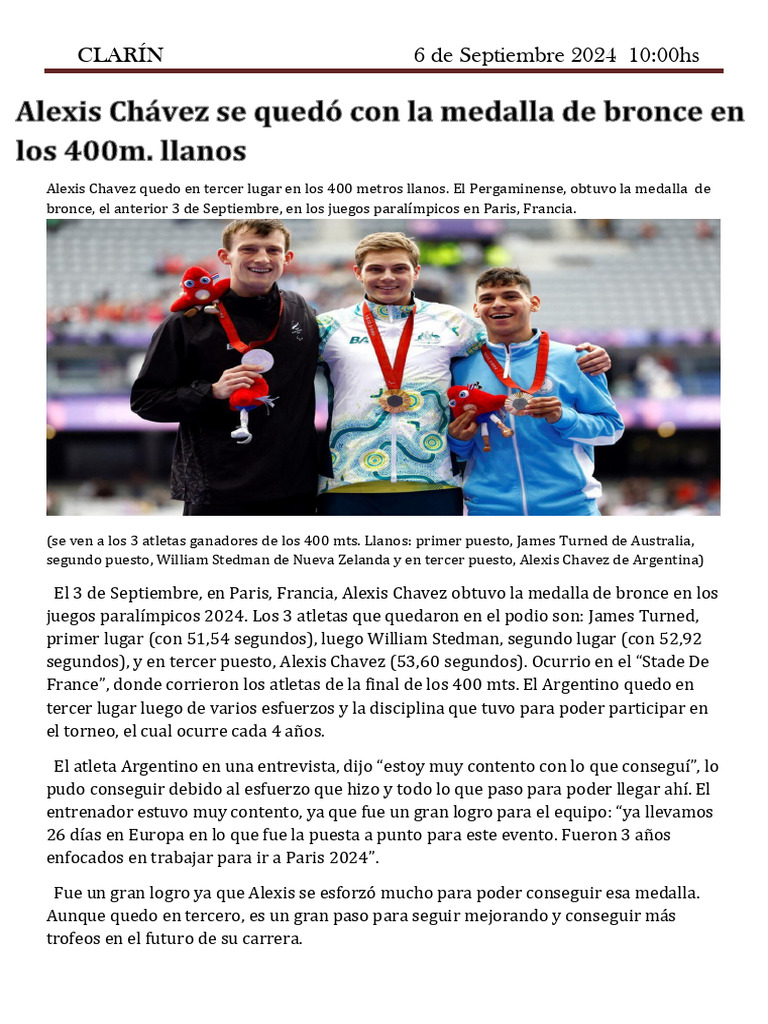 Alexis Chavez Quedo en Tercer Lugar en Los 400 Metros Llanos | PDF