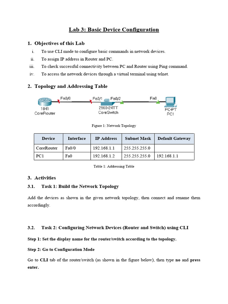 Lab 3 Basic Device Configuration Pdf Router Computing Command Line Interface 2879