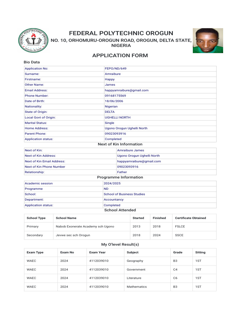 Federal Polytechnic Orogun Application Form | PDF | Vocational ...