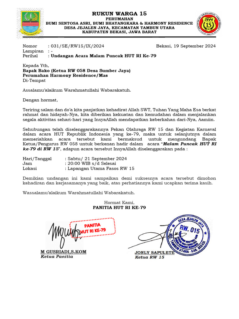 Undangan Malam Puncak HUT RI Ke-79 | PDF