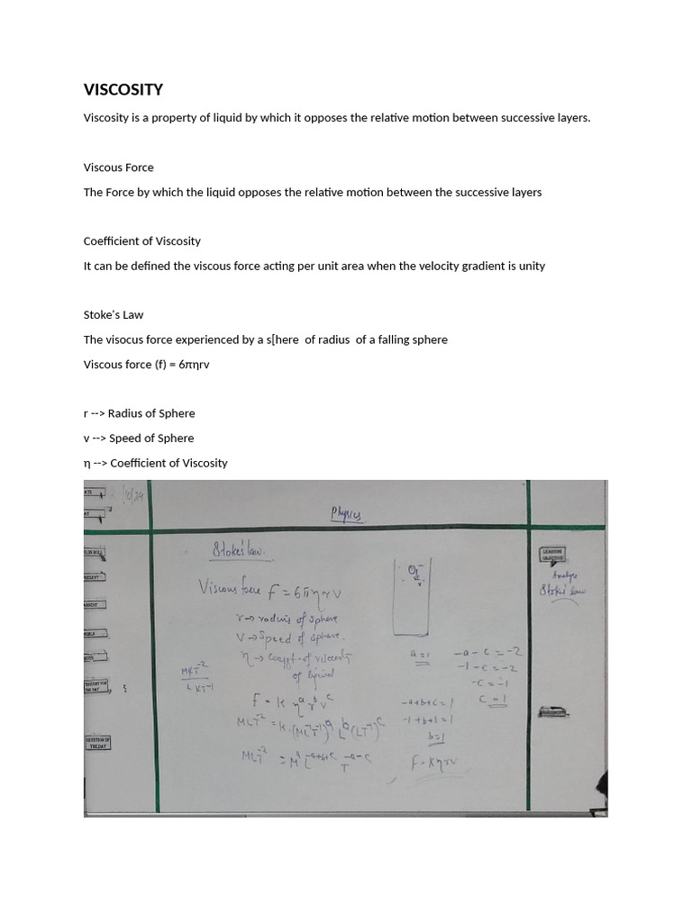 Phy Notes, Visco and Stokes Law and Surface Tension | PDF | Law ...