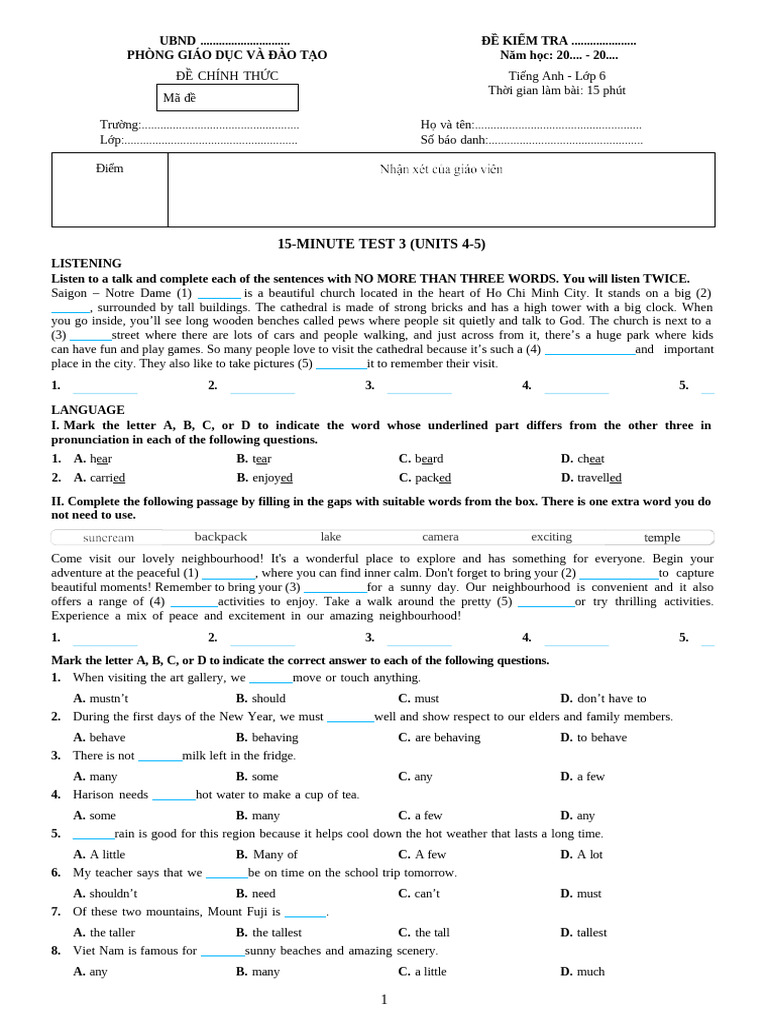 Hoclieu - 15-Minute Test 3 (Units 4-5) - Đã G P | PDF | Amazon ...
