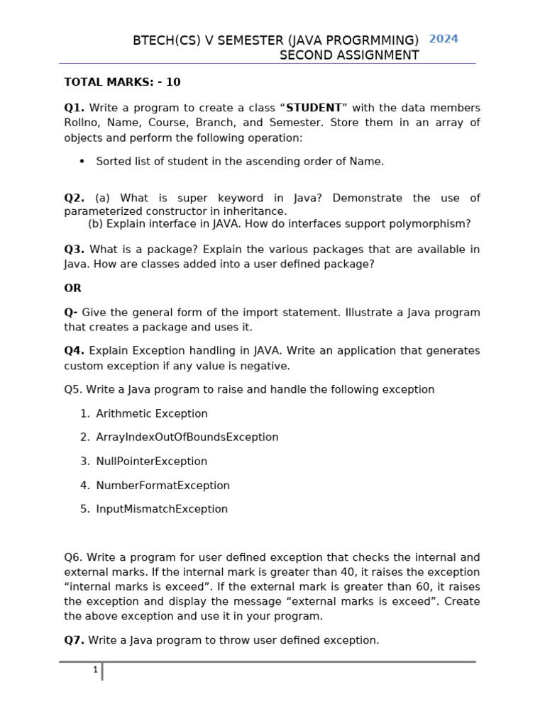 CS 304 Java Programming Second Assignment For BTECH V SEMESTER | PDF | Business | Computers