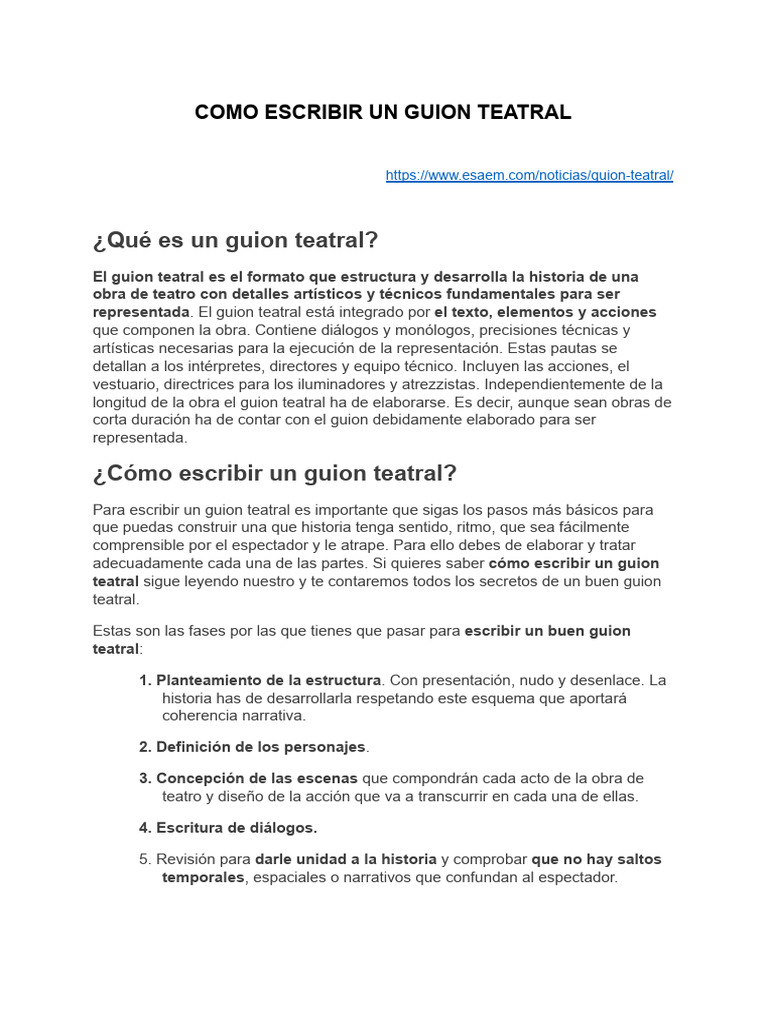 COMO ESCRIBIR UN GUION TEATRAL | PDF | Teatro | Ritmo