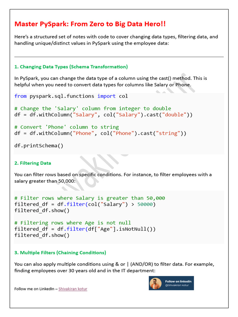 6 Pyspark Distinct And Filter Pdf Data Type Computer Data