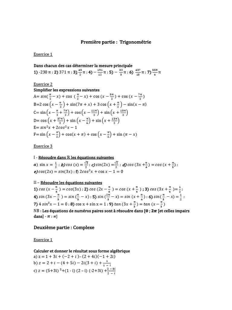 Ouvrir TD Trigo - Complexe | PDF | Nombre complexe | Mathématiques élémentaires