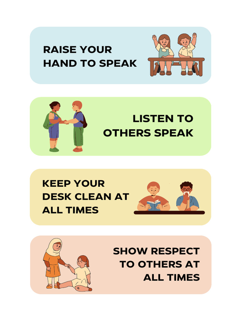 Colorful Classroom Rules Education Poster in Colorful Hand-Drawn Style ...