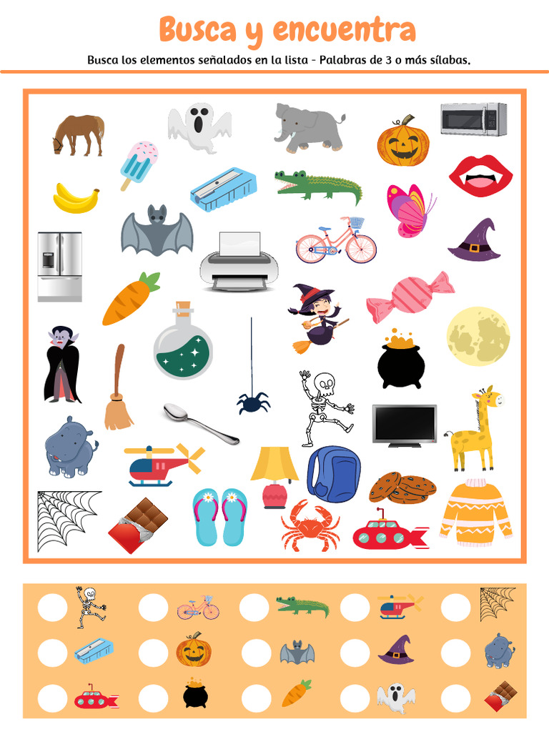 Palabras de 3 o más sílabas para buscar | PDF