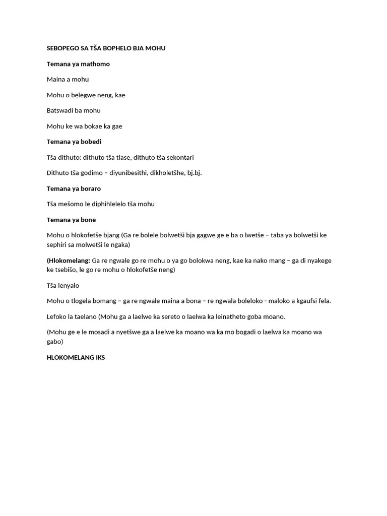 Sebopego Sa Tša Bophelo Bja Mohu | PDF
