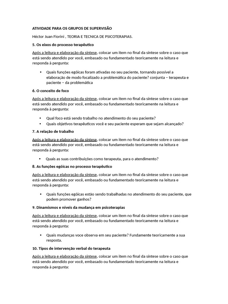 Atividade para Os Grupos de Supervisão | PDF | Autoajuda | Ciências e Matemática