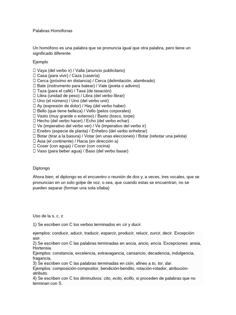 Palabras Homófonas y Reglas de Ortografía | PDF | Lingüística | Voz humana