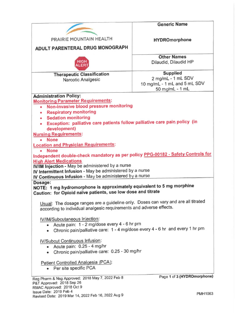 Hydromorphone Monograph | PDF
