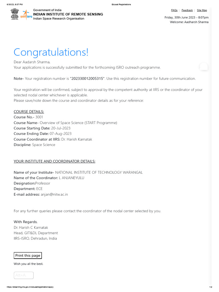 Edusat Registrations (ISRO) | PDF | Computers