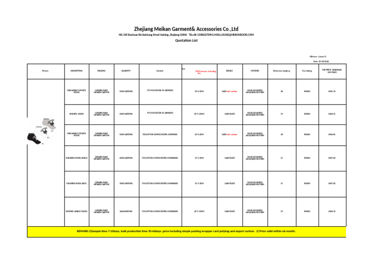 Merchandise Ghana Socks Quotation List | PDF | Fibers | Textiles