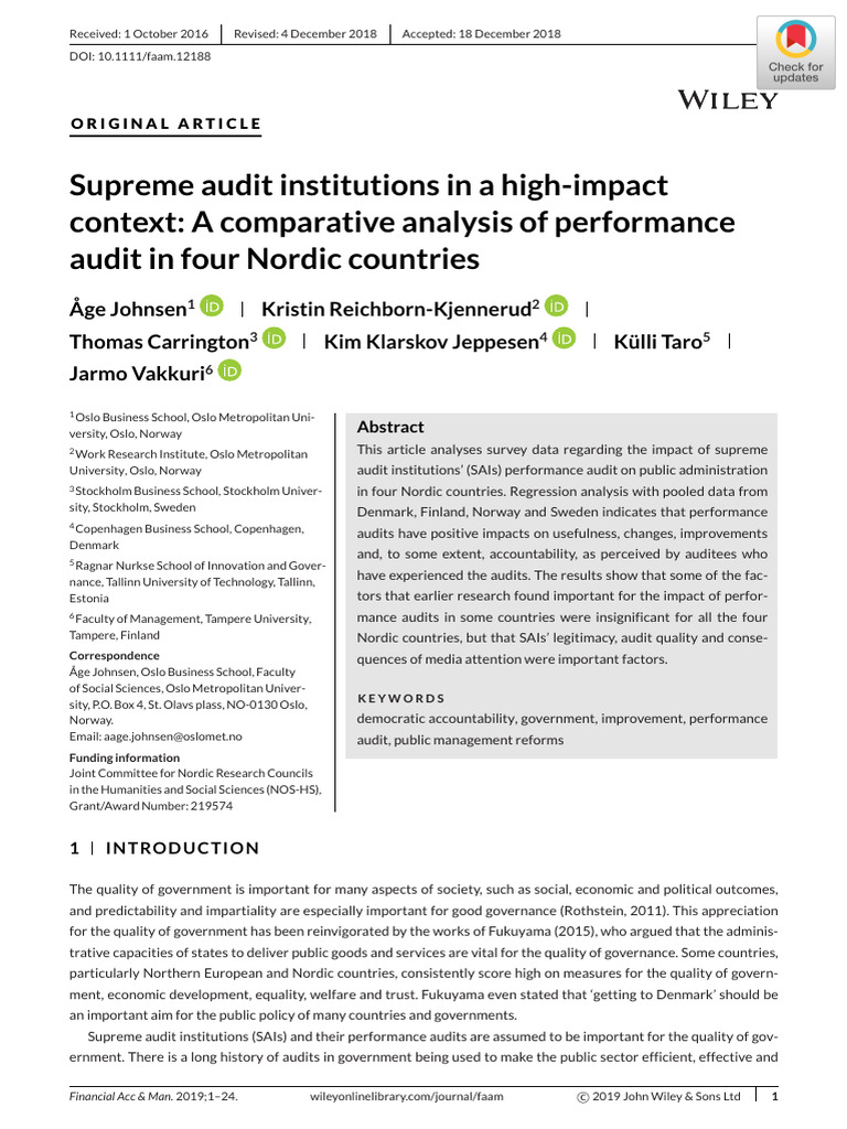 A Comparative Analysis of Performance Audit in Four Norddic Conuntries ...