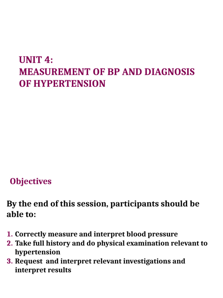 Unit 4 - Measurement of BP | PDF | Hypertension | Blood Pressure