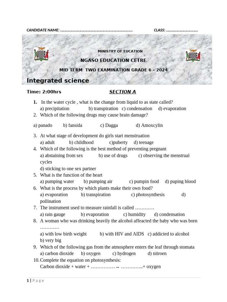 Ade 06 MID OF TERM Int - Sci TEST 1 - 1718163365000 | PDF ...