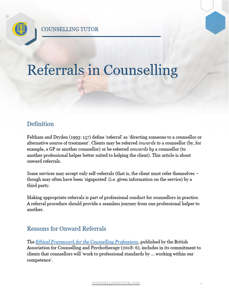 Referrals in Counselling | PDF | Psychotherapy | Social Psychology
