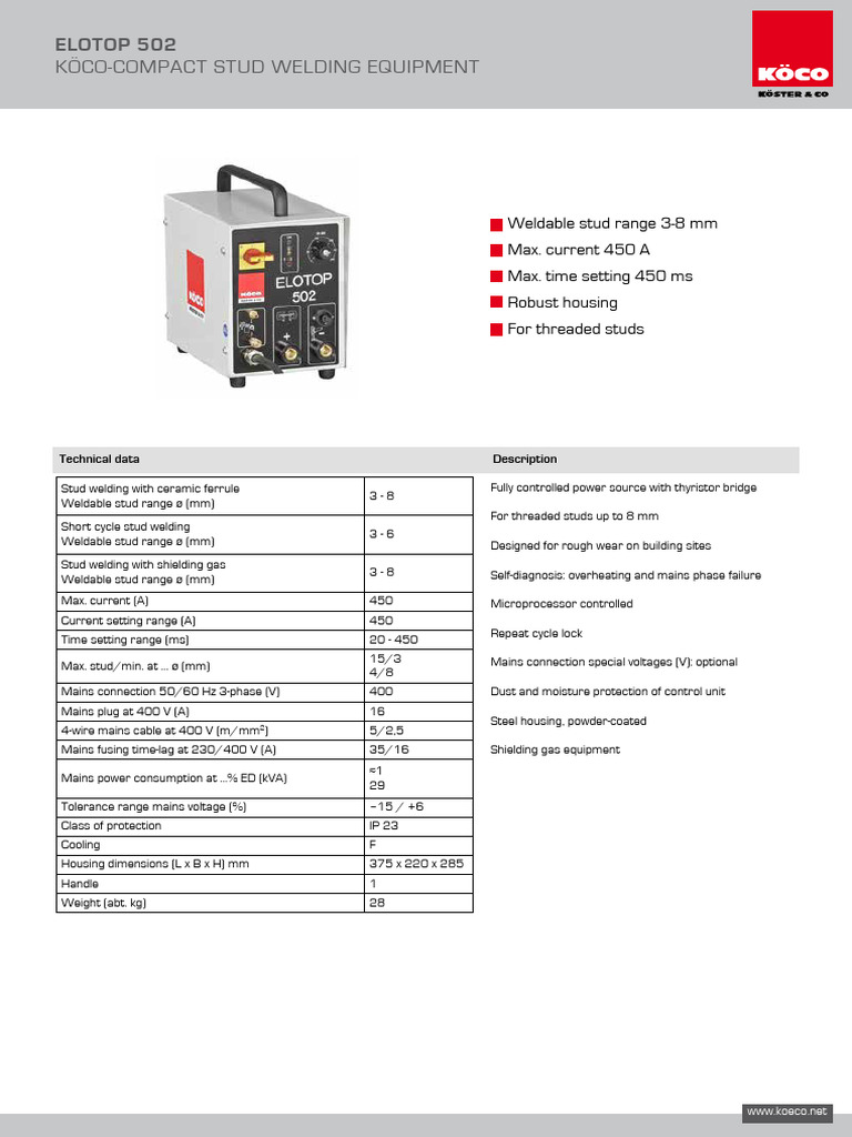 Data Sheet ELOTOP 502 | PDF | Mains Electricity | Welding