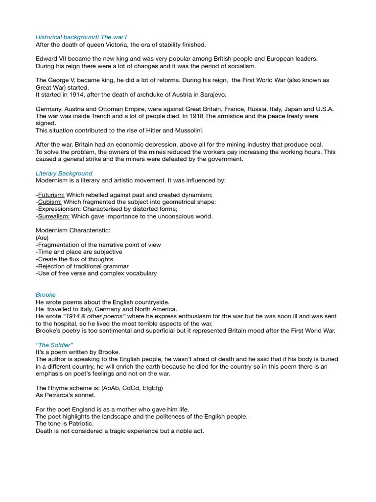 First World War, Brooke | PDF | Poetry | World War I