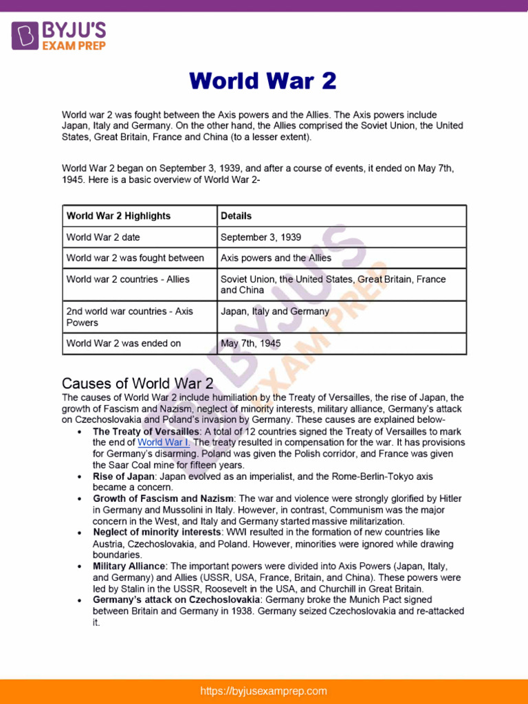 WWII Overview for Exam Prep | PDF | World War II | Axis Powers