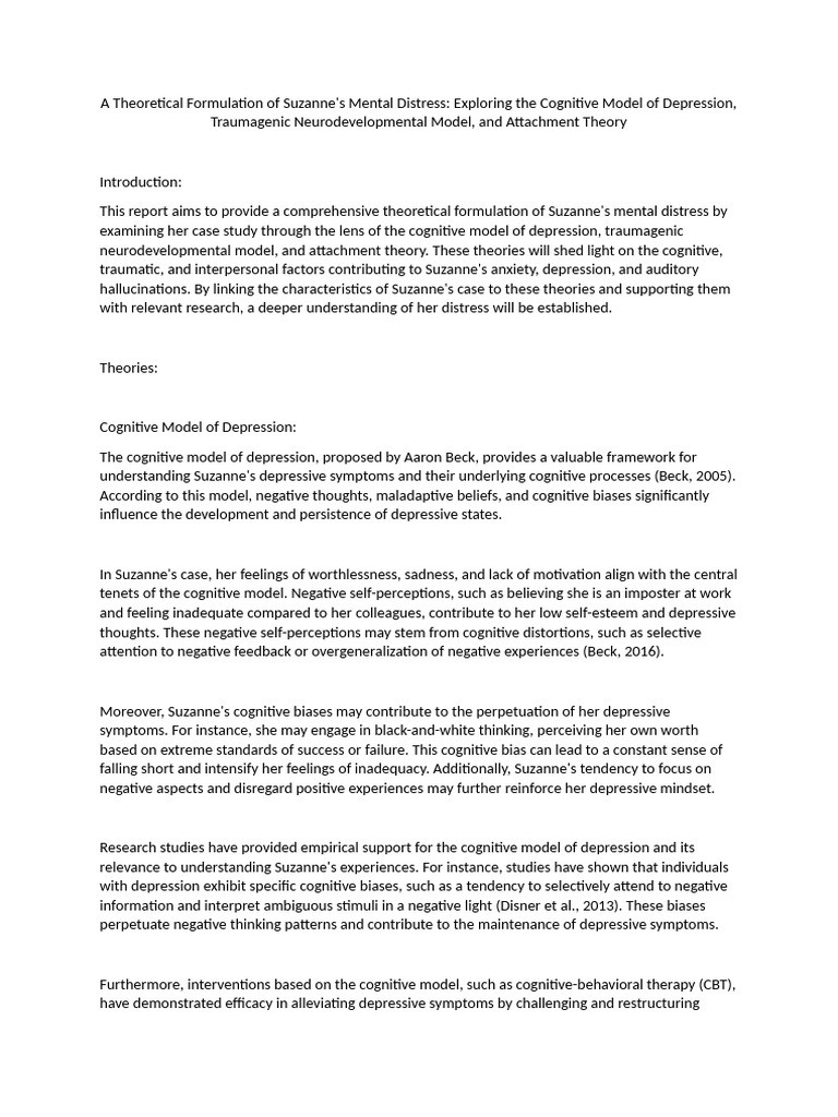 A Theoretical Formulation of Suzanne's Mental Distress | PDF ...