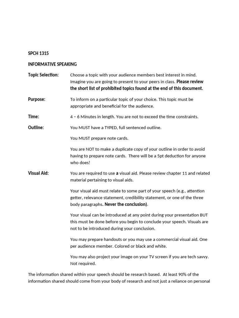 SPCH 1315 Infornative Speaking Assignment | PDF | Human Communication | Cognition