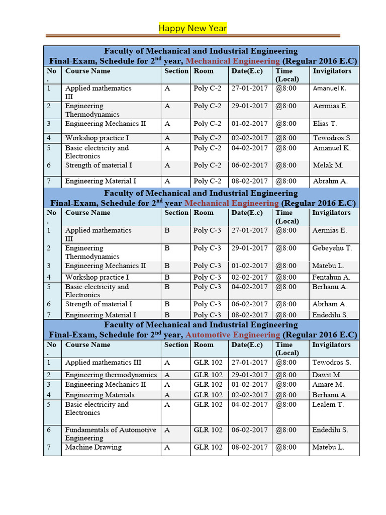 Final-Exam Schadule, September 27... Edited | PDF | Engineering ...
