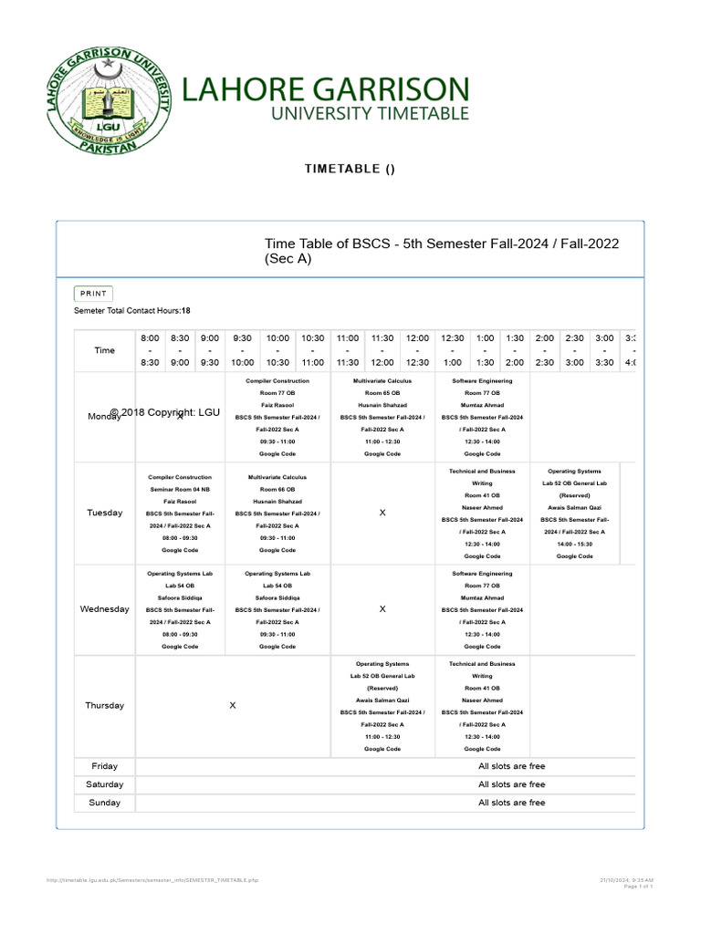 Timetable-1 | PDF