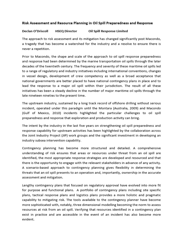 Oil Spill Risk Assessment Strategies | PDF | Oil Spill