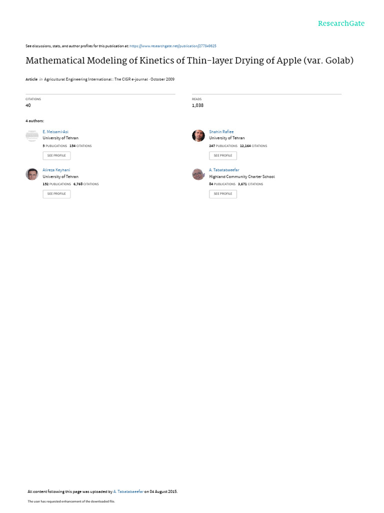 Mathematical Modeling of Kinetics of Thin-Layer DR | PDF | Exponential Function | Shelf Life