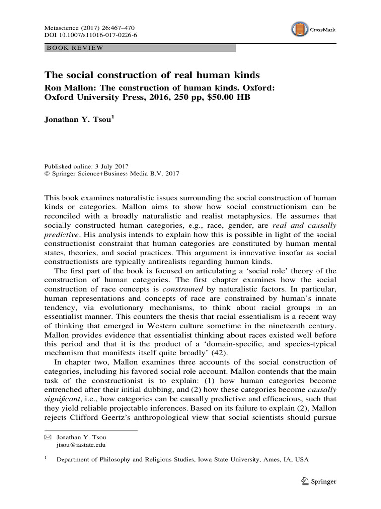 Social Construction of Human Kinds Review | PDF | Social ...