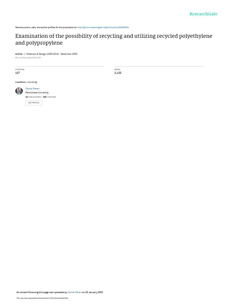 Recycling Polyethylene and Polypropylene | PDF | Plastic | Recycling