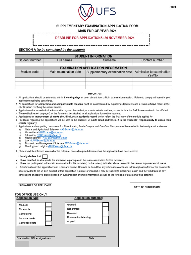 Supplementary Exam Application Form 2024 | PDF | Nursing | Health Care